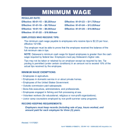 2026 Delaware Minimum Wage Poster Only @ $10.95