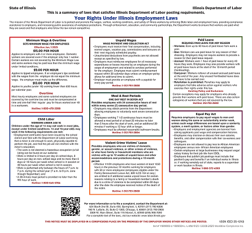 2026 Illinois Minimum Wage Poster Only @ $10.95