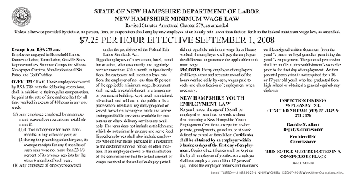 2026 New Hampshire Minimum Wage Poster Only @ $10.95